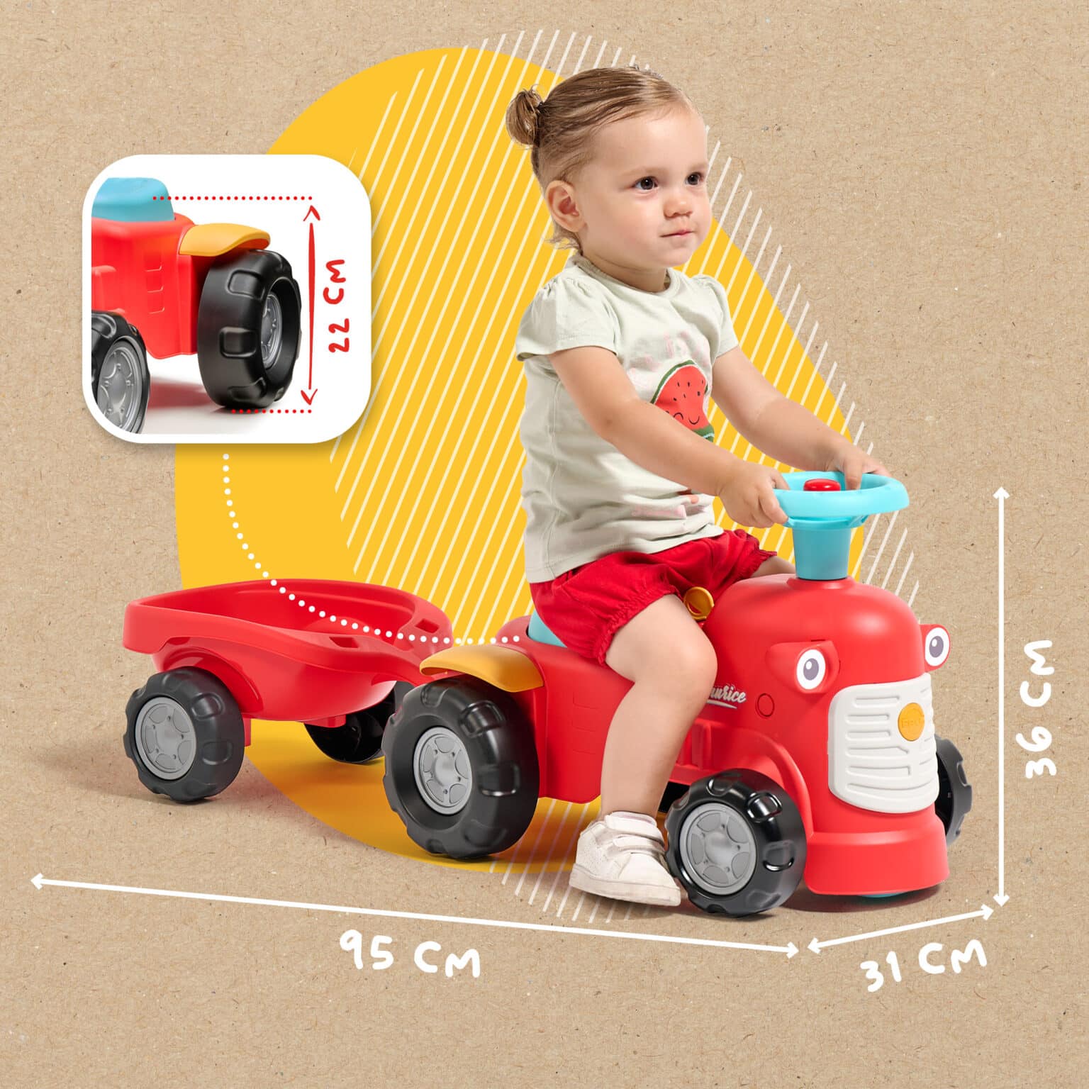 "Maurice" Baby carriage with directional steering wheel, horn and ...