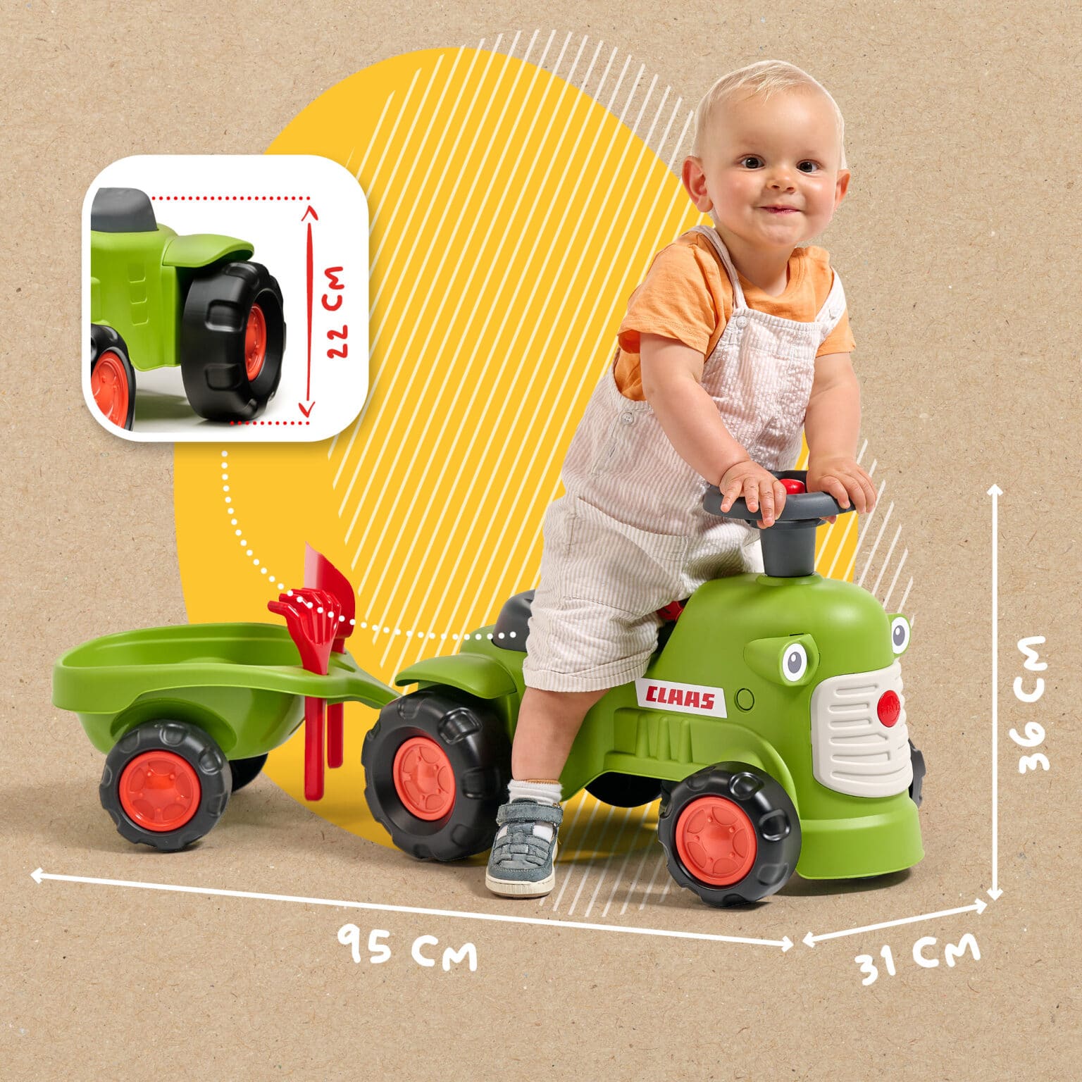 Claas Baby carriage with directional steering wheel, horn, trailer ...